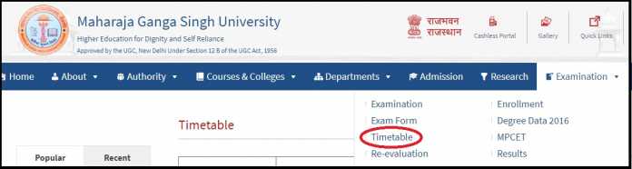 MGSU PG Time Table 2024 - MA MSC MCOM Previous/ Final Date Sheet