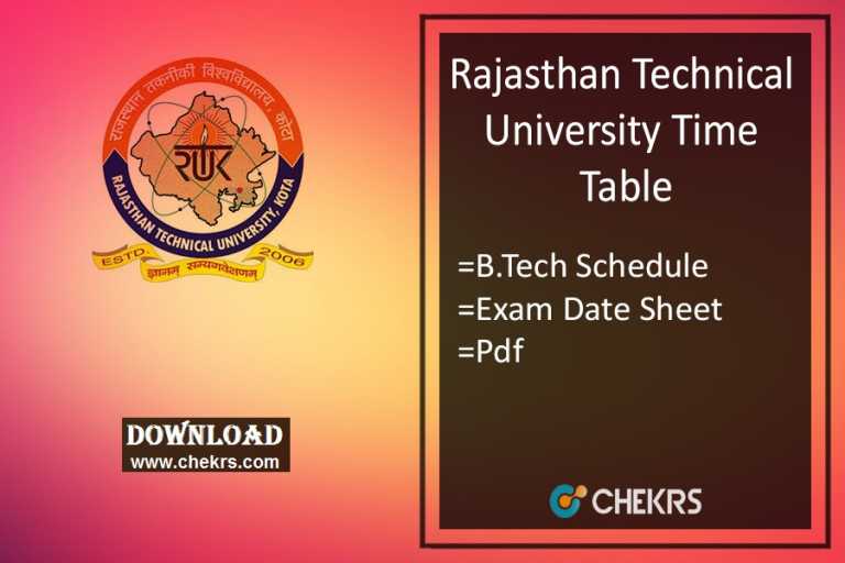 RTU Time Table 2025 B.Tech 2nd 4th 6th 8th Semester Exam Date Sheet