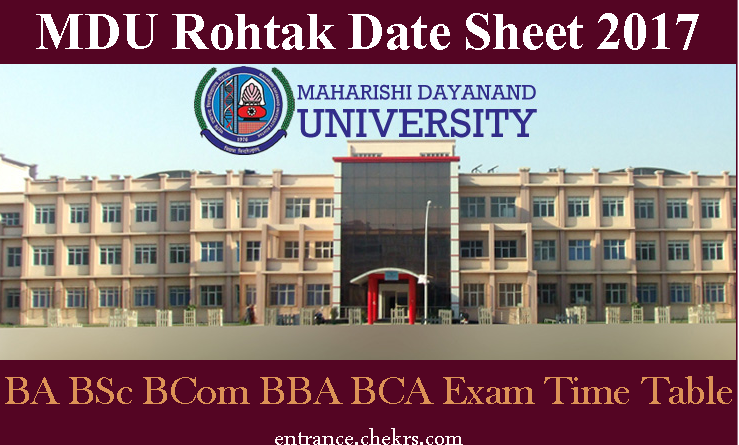 MDU Rohtak Date Sheet 2020 - BA BSc BCom BBA BCA Exam Time Table